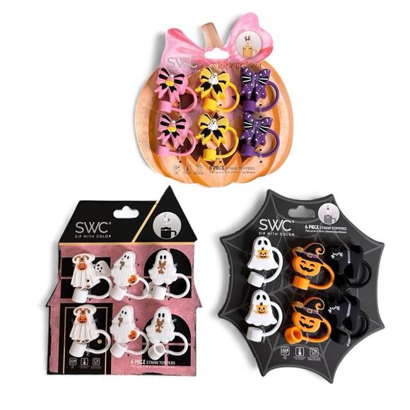 SWC | Dining | Swc 8 Piece Straw Toppers Ghosts Pumpkins Bows Halloween ...
